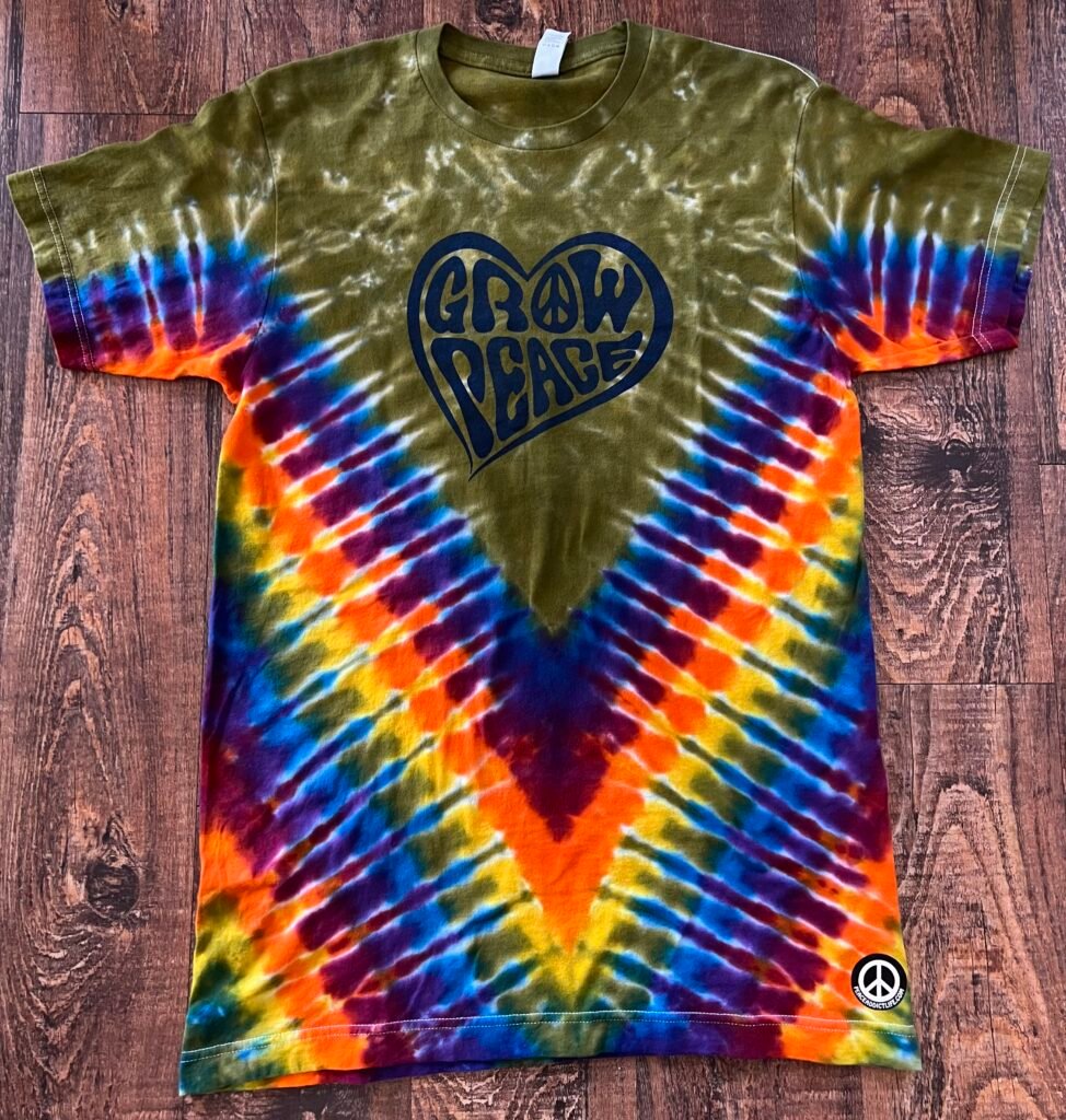 Green with Colorful V Logo Shirts – The Peace Place – Peace Addict Tie Dyes